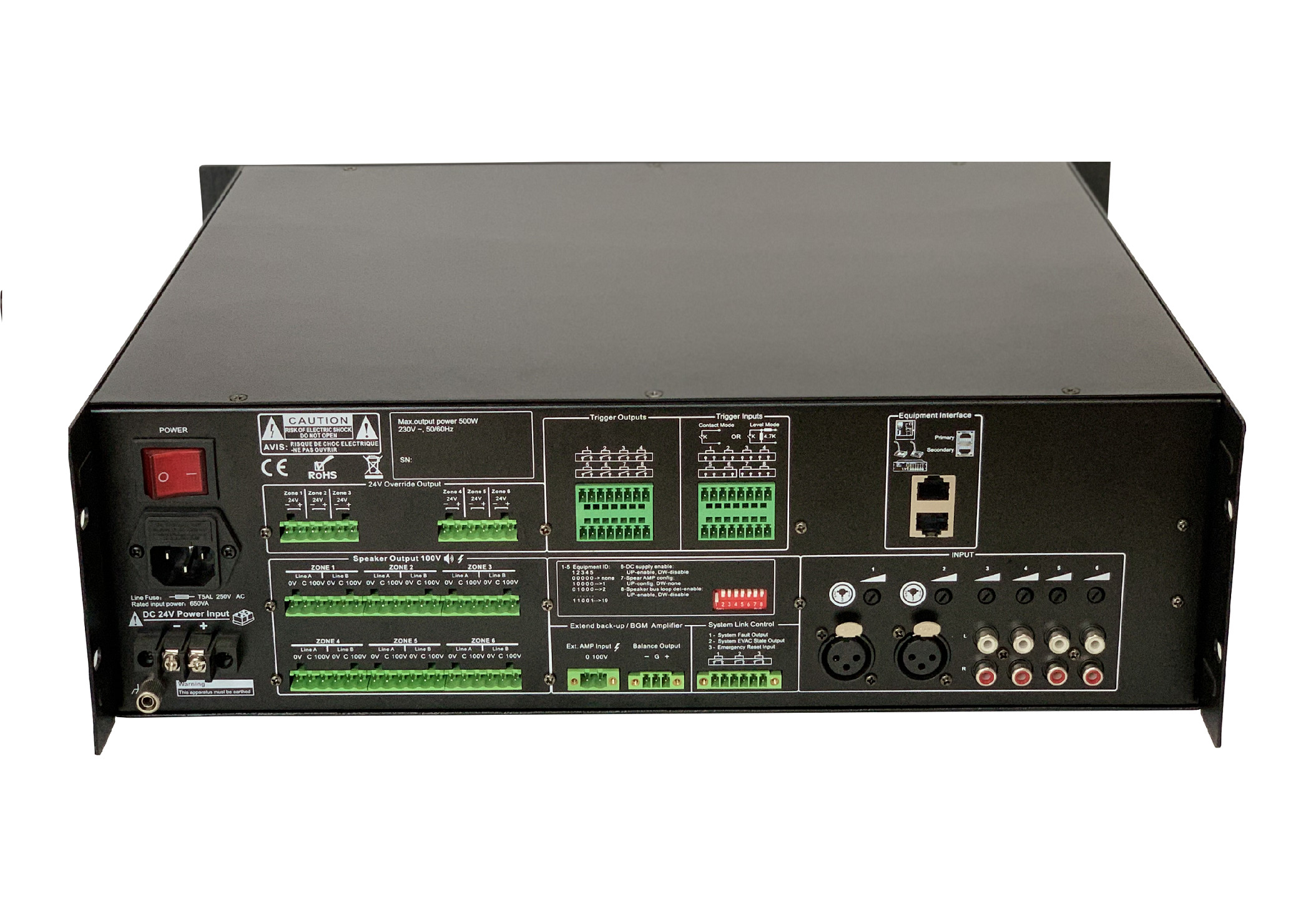 CE Fire Alarm Voice Evacuation System 500W 6 Zone Metal PAVA System